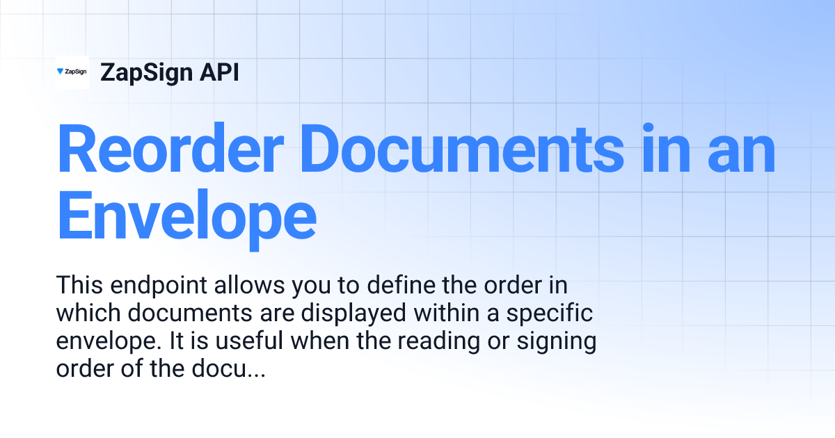 Reorder Documents in an Envelope | ZapSign API